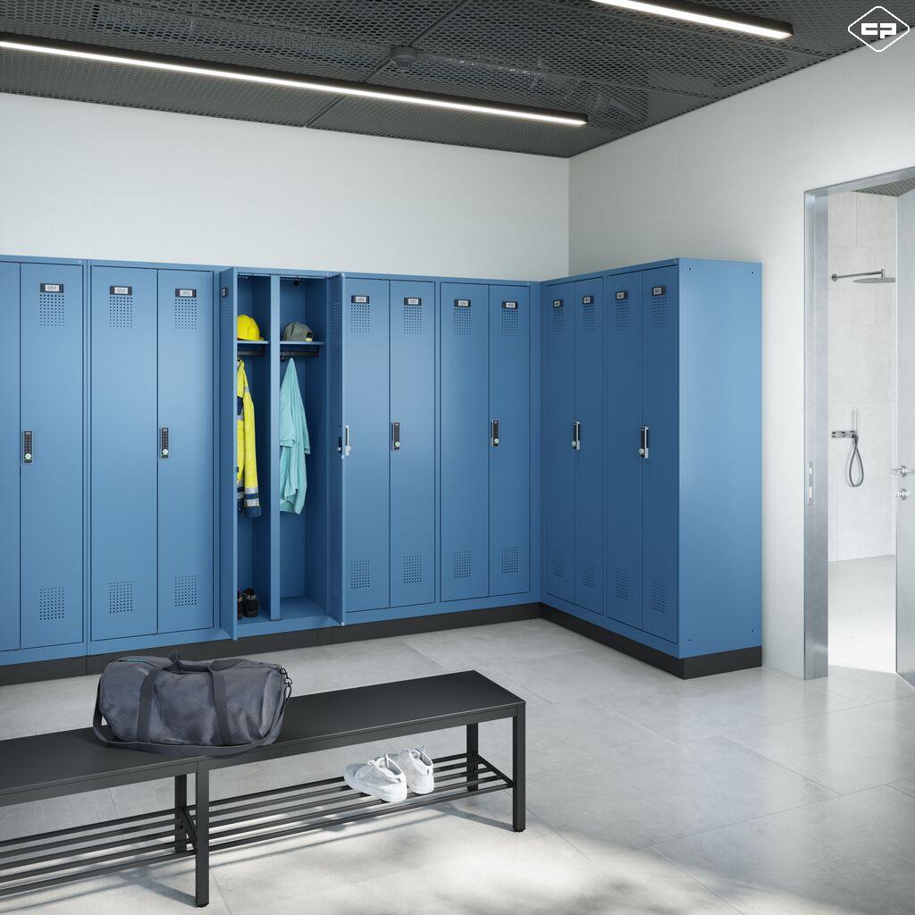 C+P locker, series Evolo PLUS, HPL doors | RAL 9016 Traffic white | Sereno oak decor | 2 | Floor ...